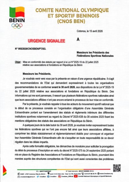 Statut des associations au Bénin : le CNOS BEN invite les fédérations à ...